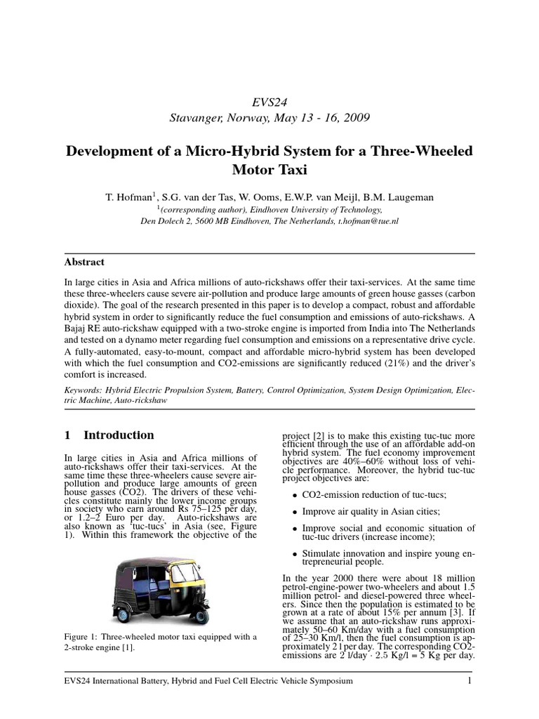 Development of a Micro-Hybrid System for a Three-W | PDF