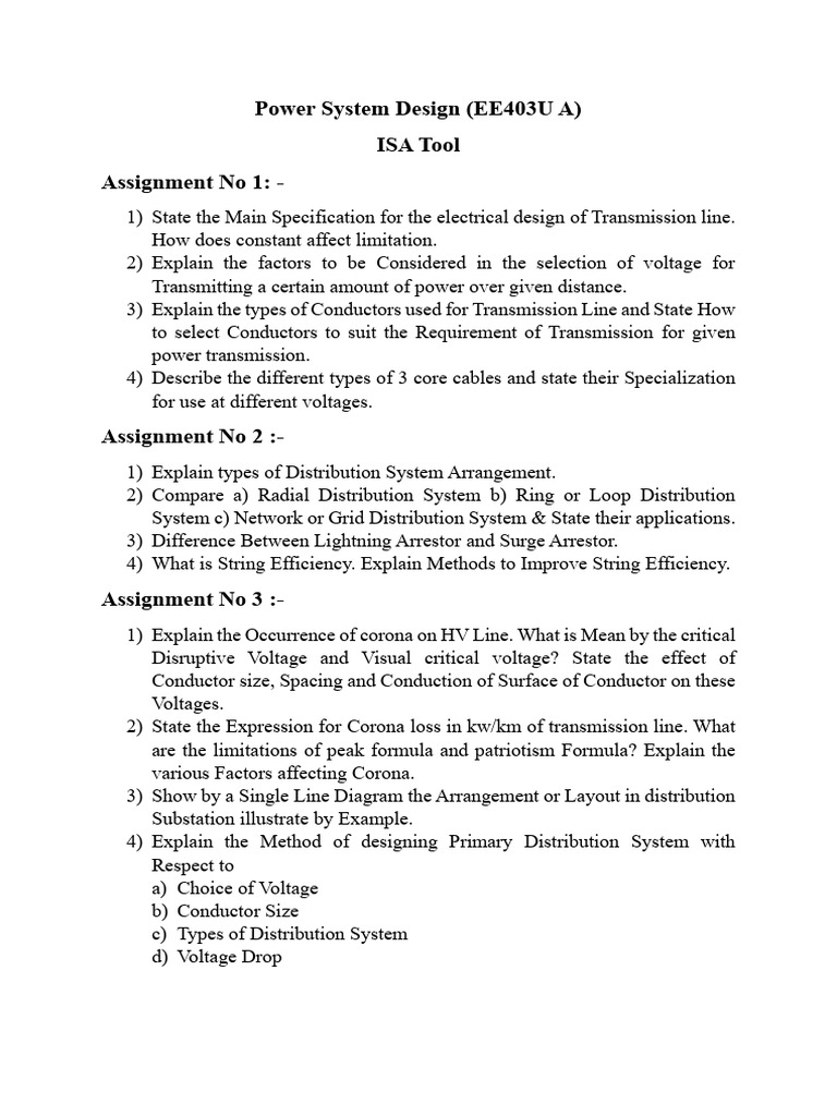 Power System Design Assignments | PDF