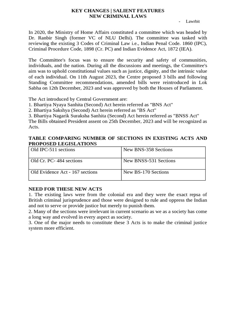 Key Changes and Salient Features of New Criminal Laws | PDF | Crimes ...