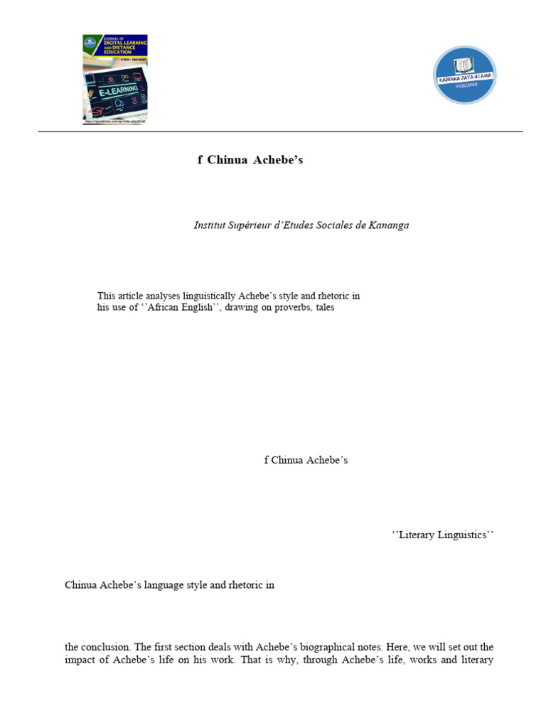 A Linguistic Analysis of Chinua Achebes Things Fall Apart | PDF