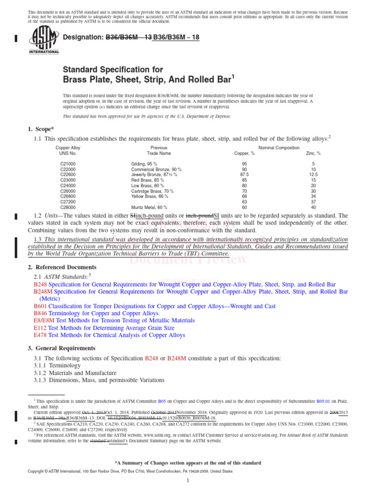 Astm B36 B36M 18 | PDF