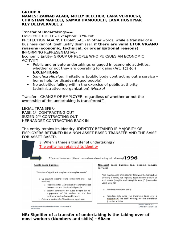 Notes On Transfer of Undertakings | PDF
