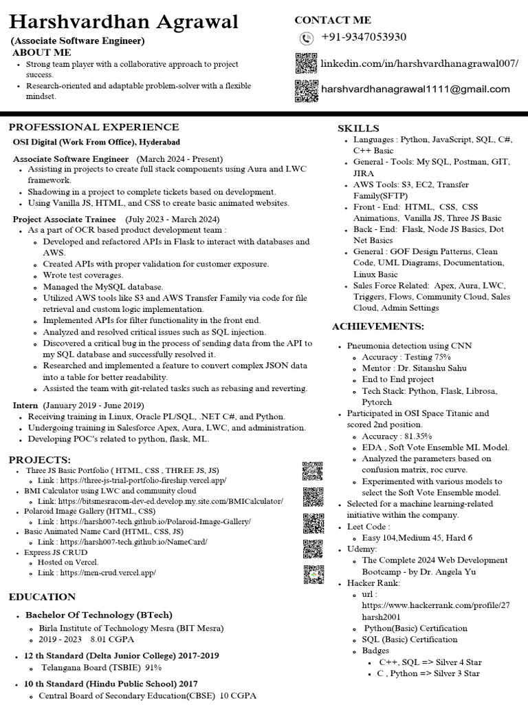 Harshvardhan Agrawal Resume | PDF