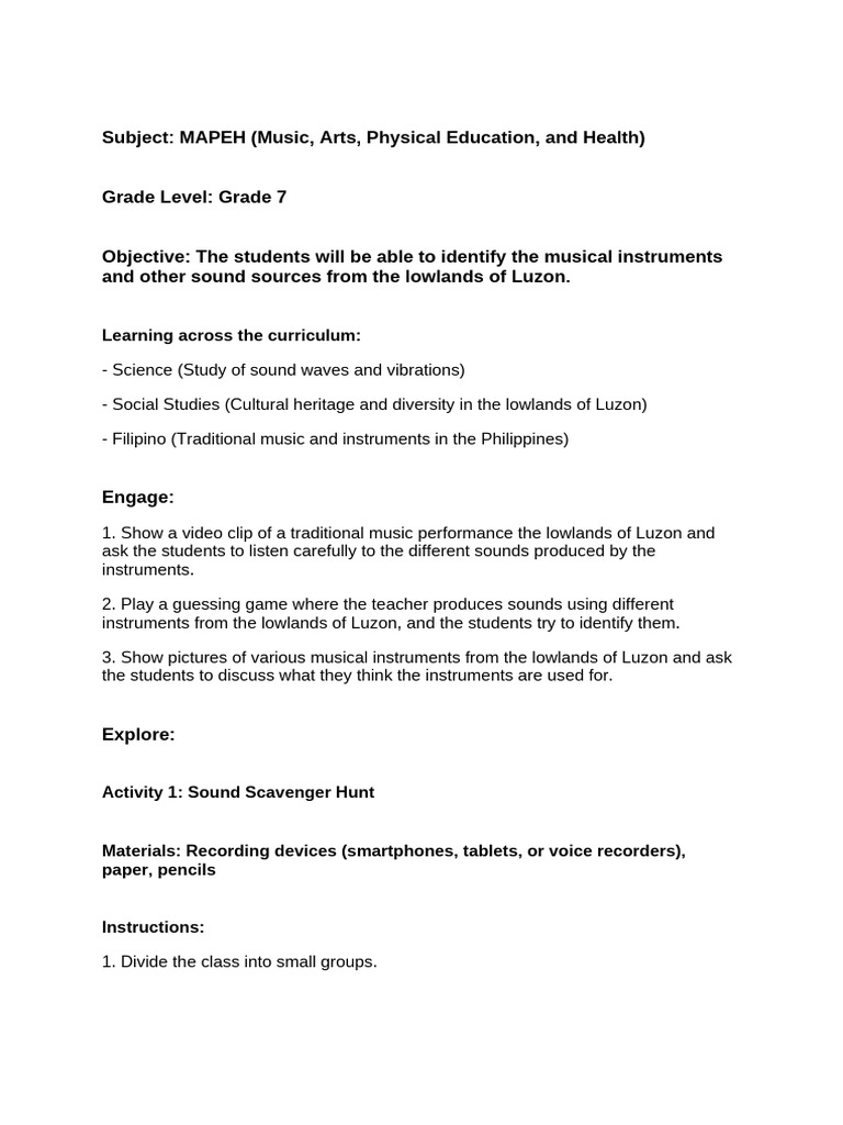 The Students Will Be Able To Identify The Musical Instruments and Other ...