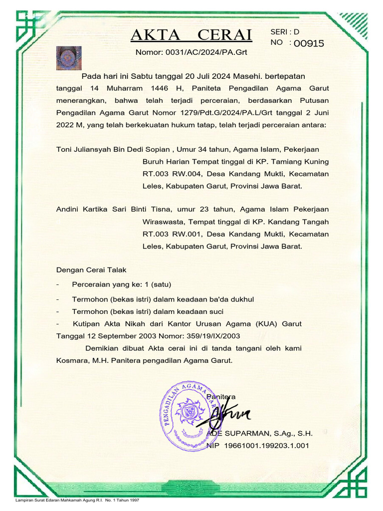 Akta Cerai | PDF