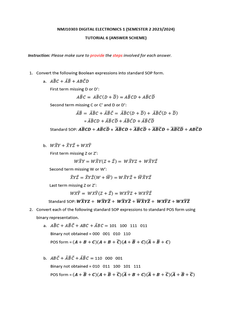 Digital Electronics Tutorial Key | PDF | Computer Engineering | Mathematics