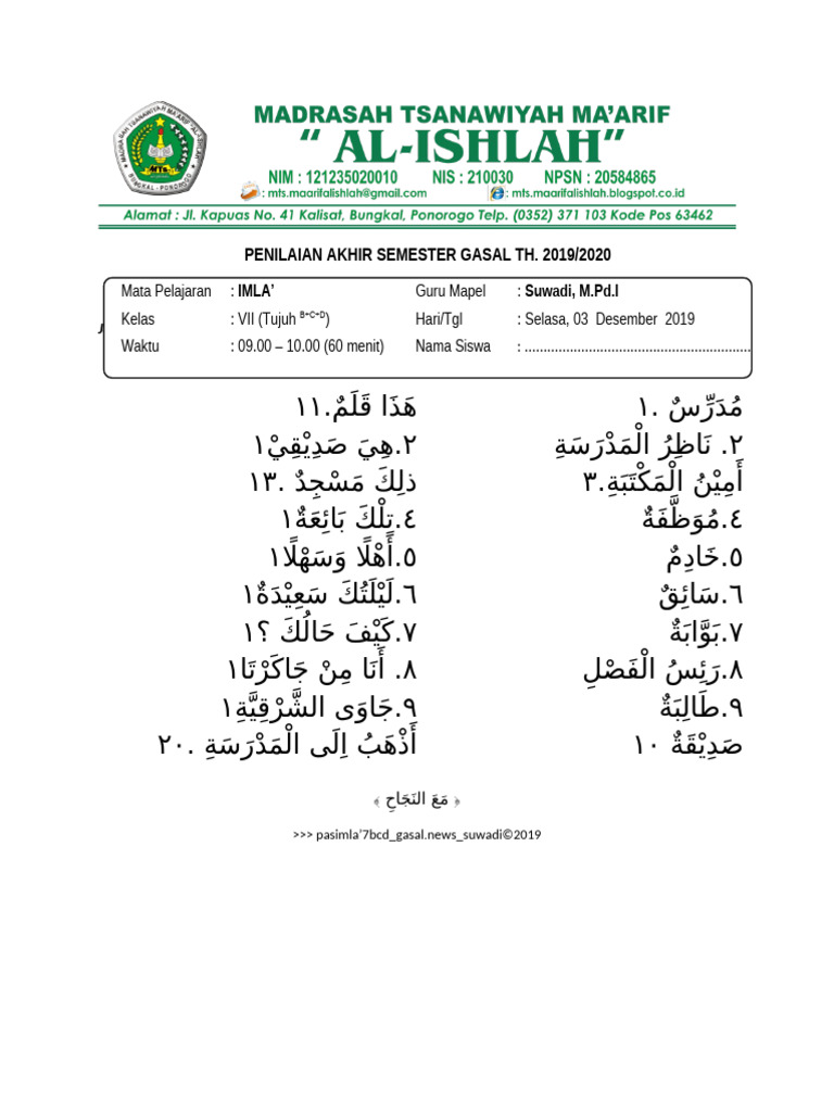 Soal - Pas - Imla VII B - C - D - Gasal | PDF