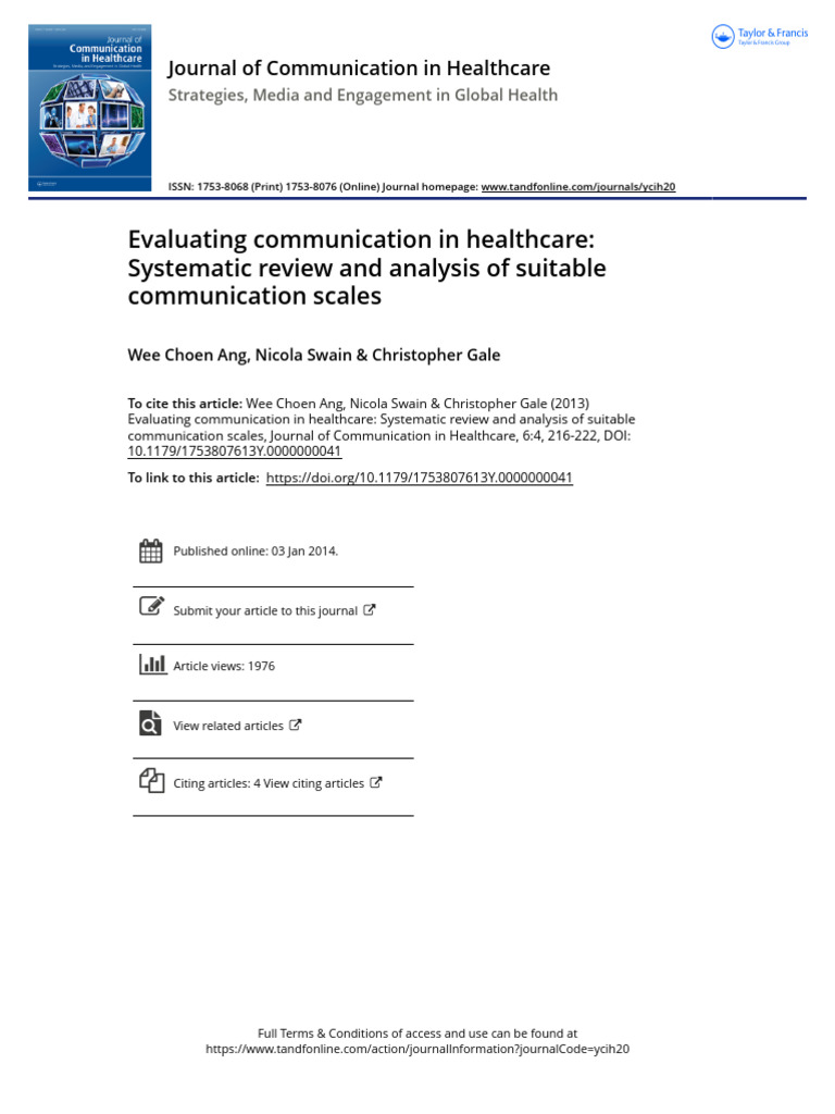Evaluating Communication in Healthcare Systematic Review and Analysis ...