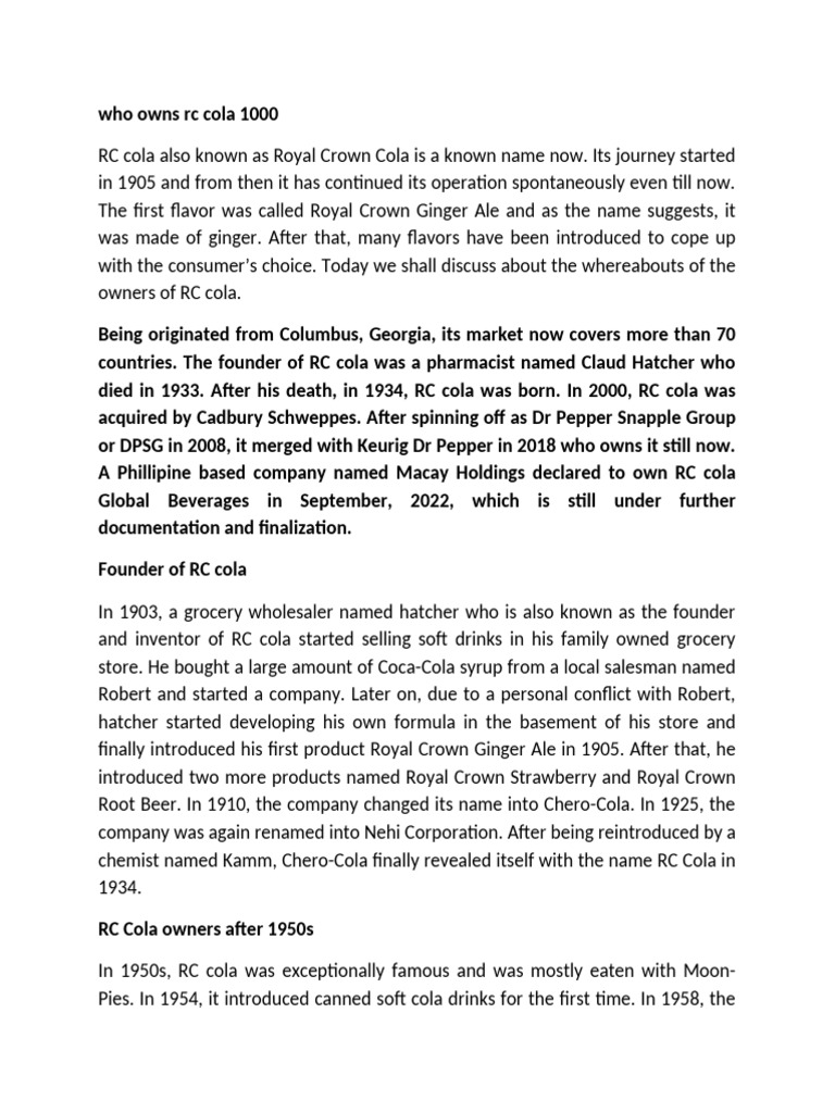 Who Owns RC Cola 1000 S1 | PDF