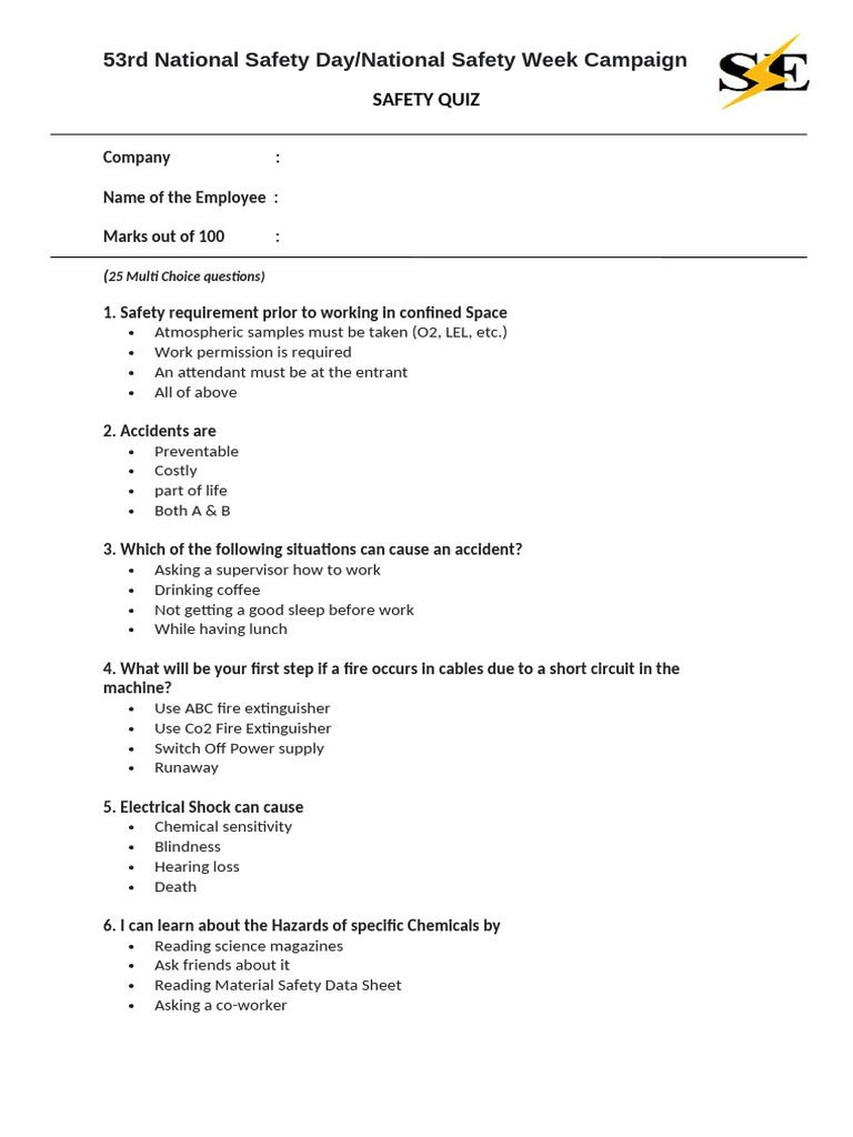 Safety Quiz | PDF
