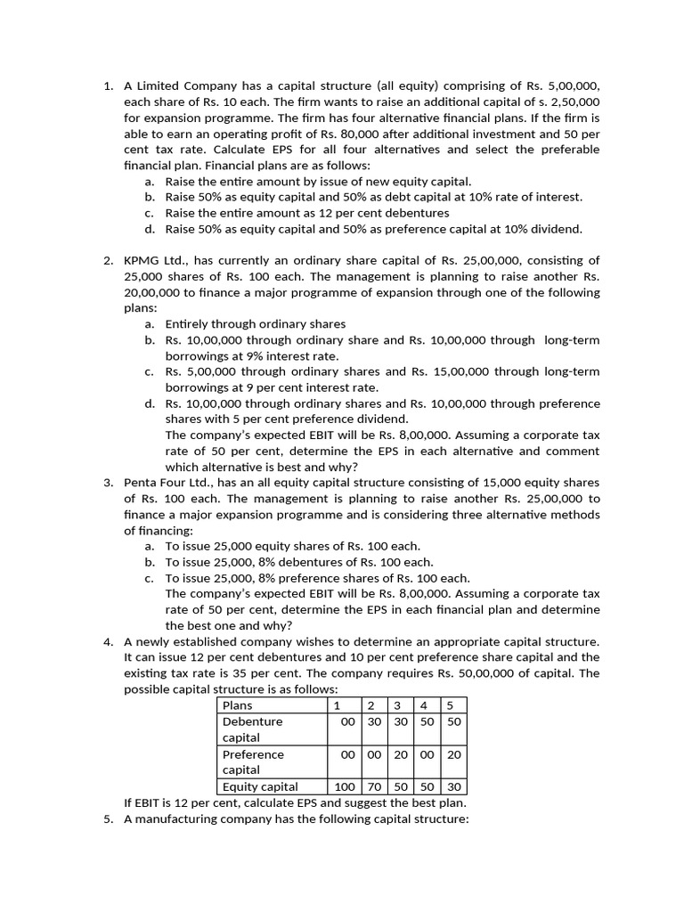 EBIT-EPS Questions | PDF