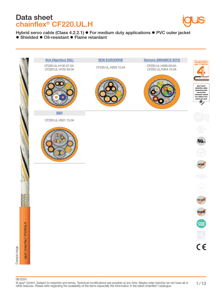 EU Data Sheet Chainflex CF220.UL.H | PDF