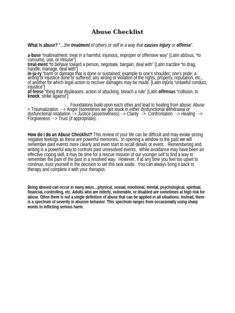 Abuse Checklist DA 2020 | PDF | Child Abuse | Self-Improvement