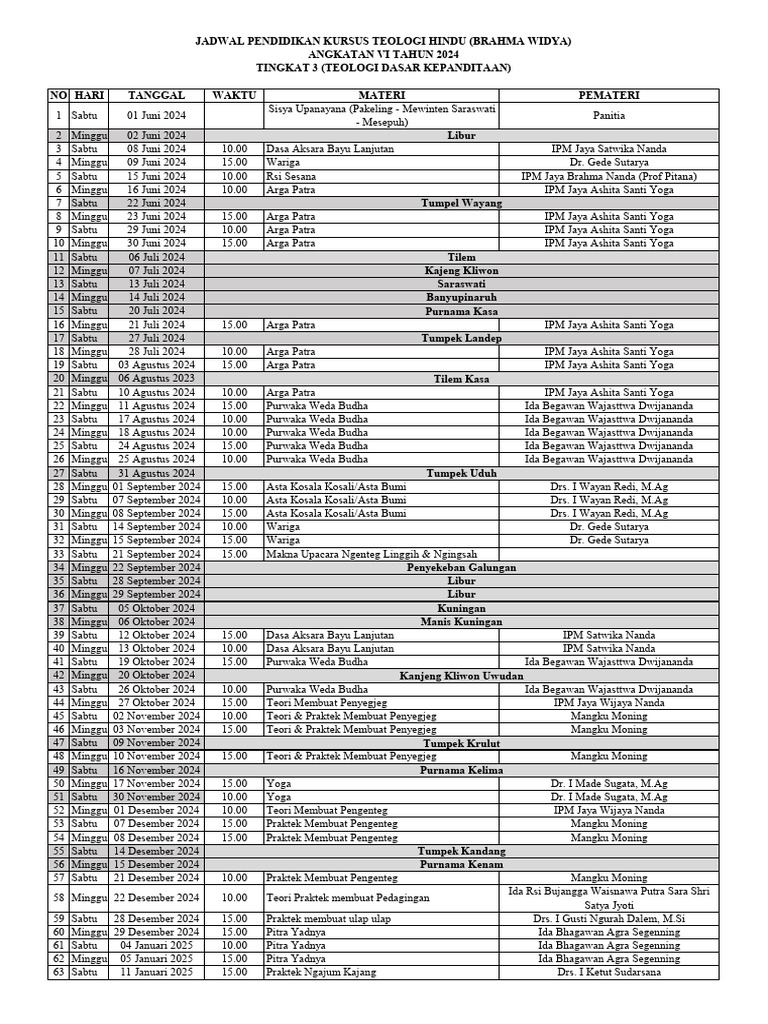 Jadwal BW VI TK 3 | PDF