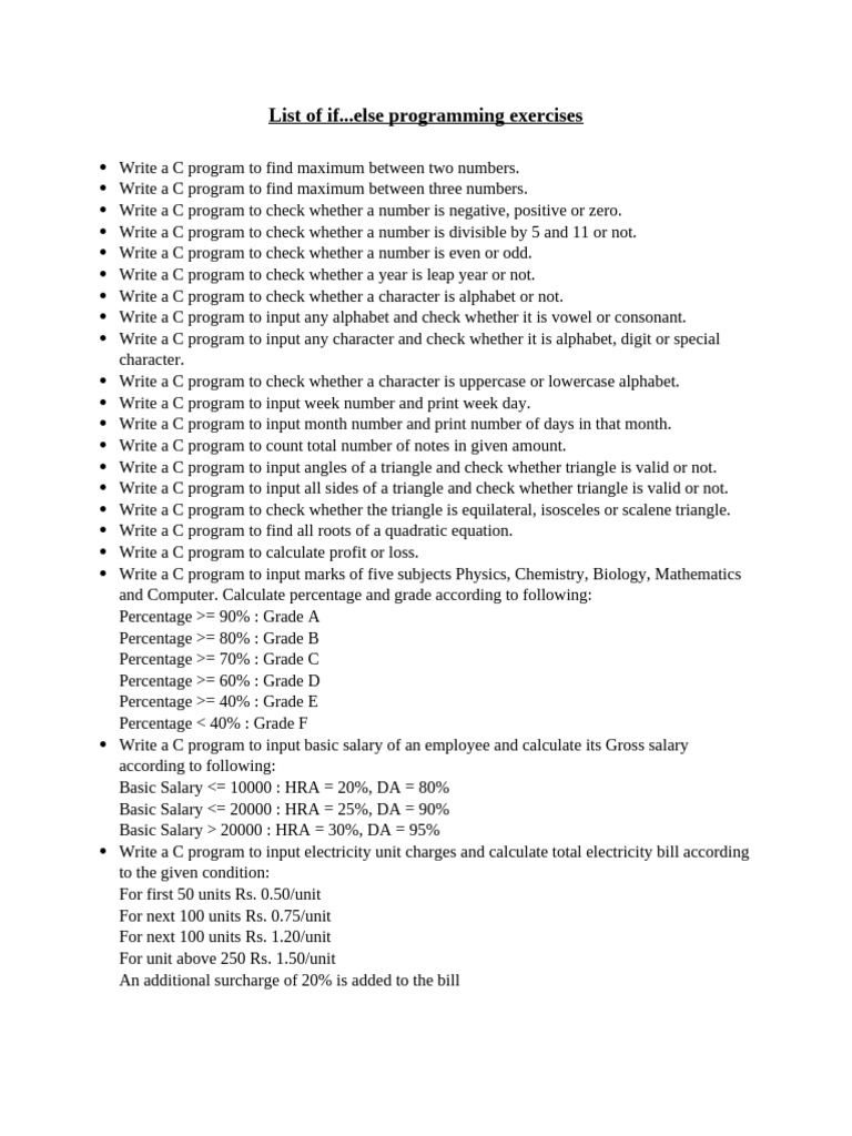 List of If Else Statement Programs | PDF