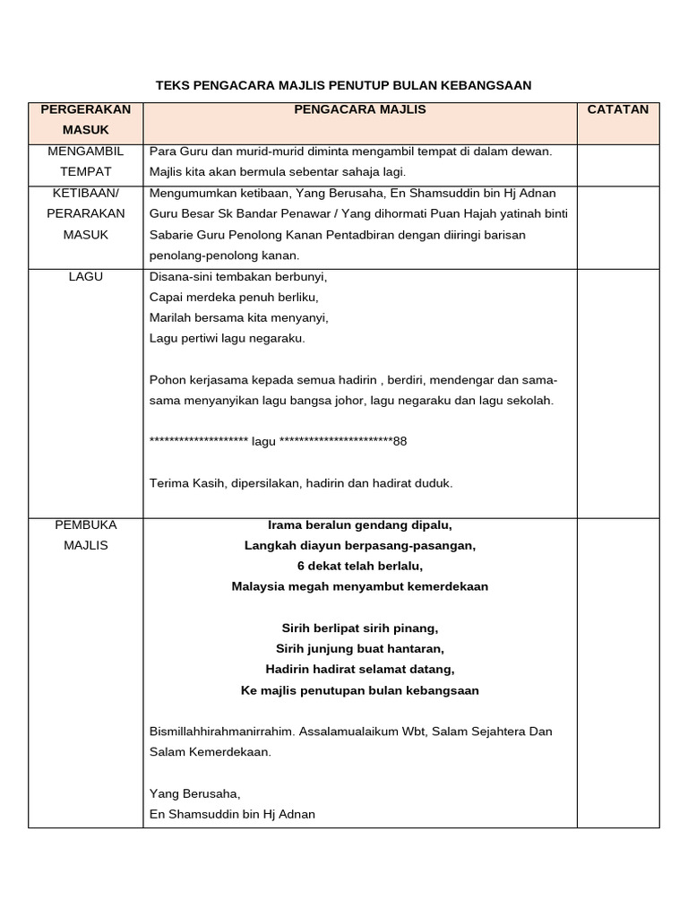 Teks Pengacara Majlis Penutupan Bulan Kemerdekaan | PDF