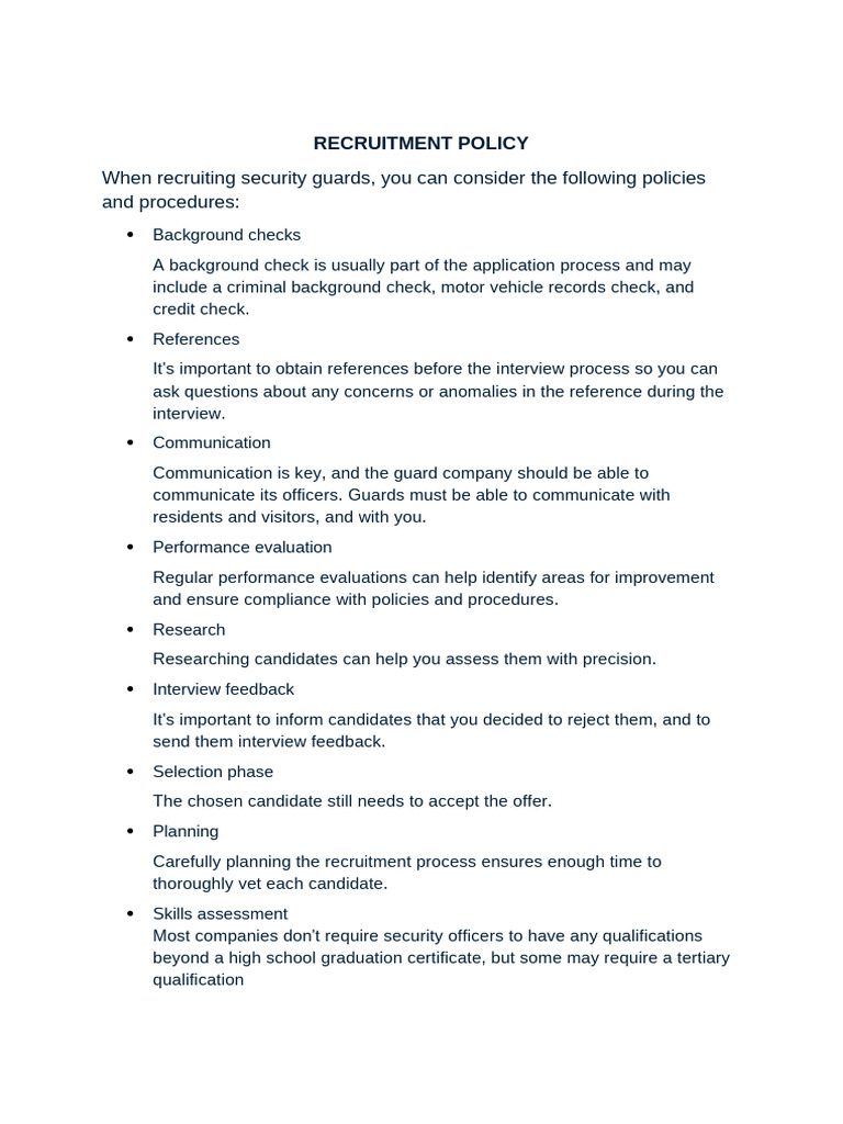 Recruitment Policy | PDF