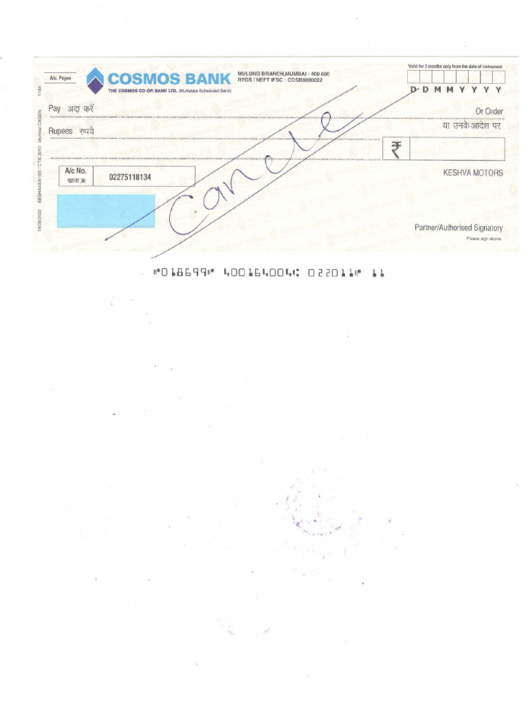 Cosmos Cancle Cheque | PDF