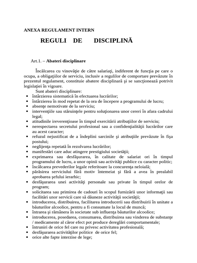 Reguli de Disciplină | PDF