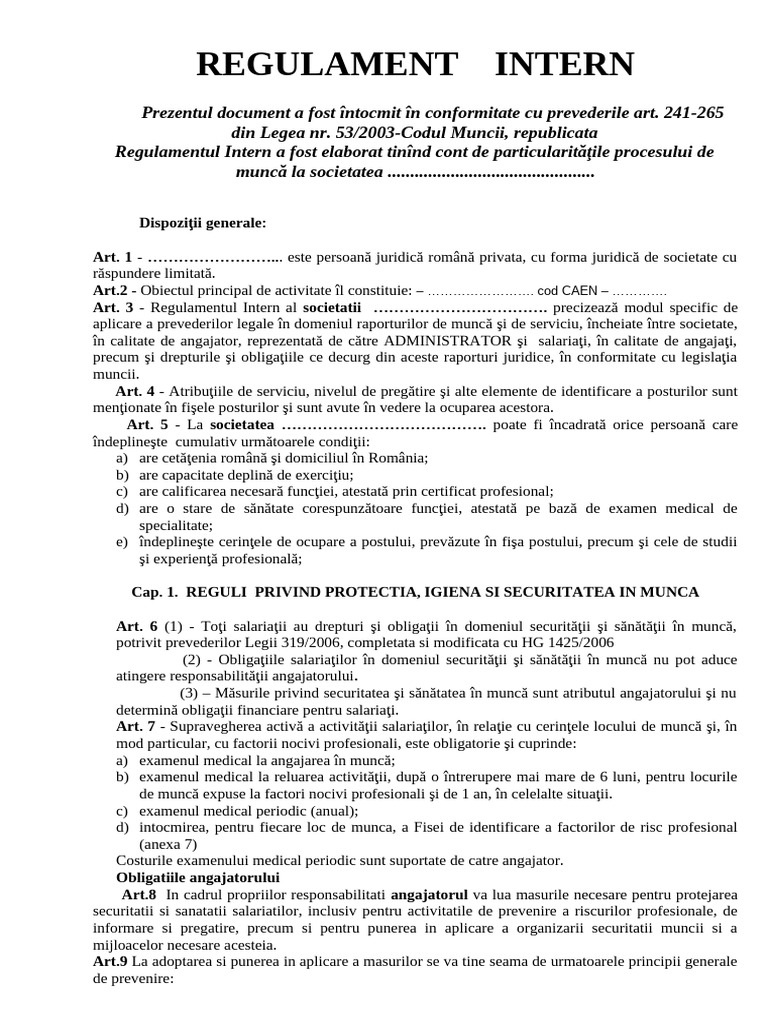 Regulament Intern 2022 | PDF
