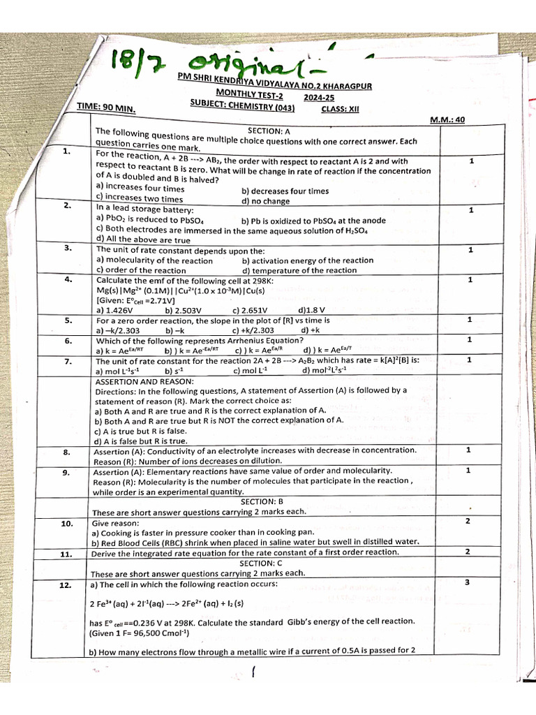 Class 12 Second Monthly Paper | PDF