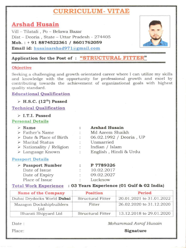 ARSHAD CV Fitter | PDF