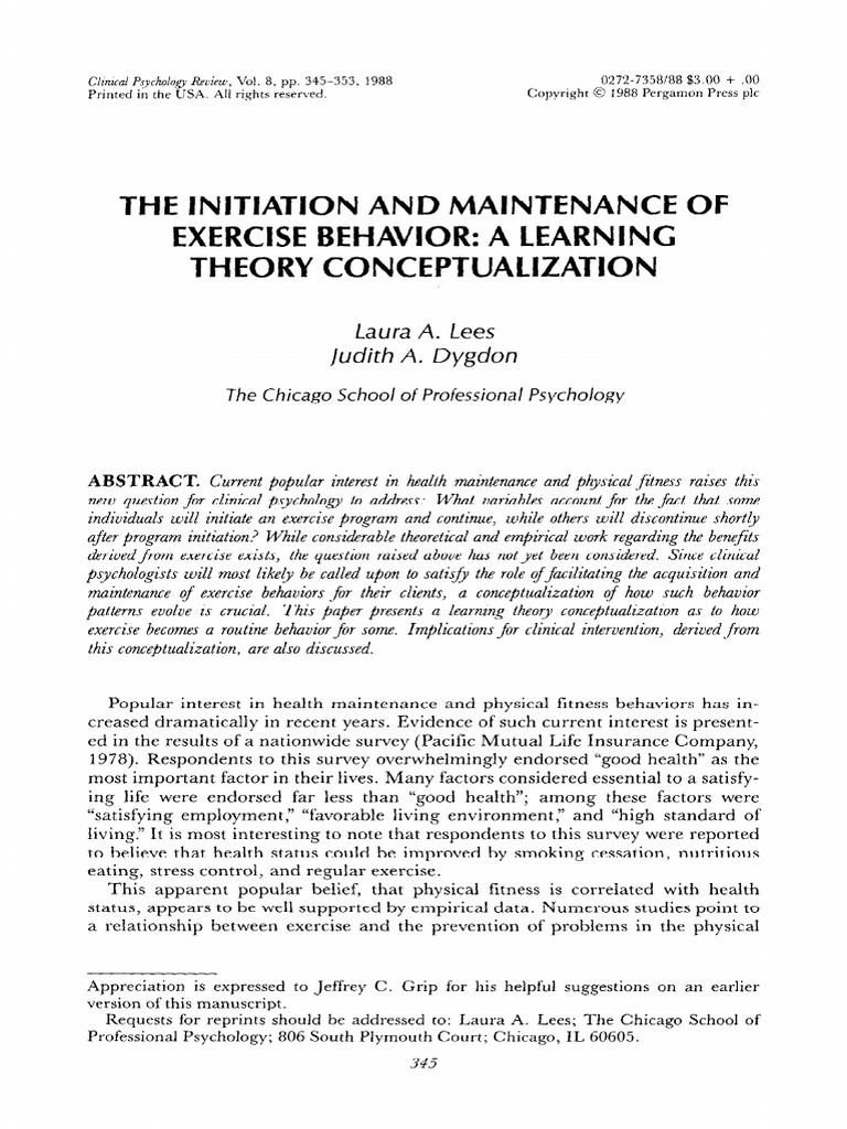 Lees1988 THE INITIATION AND MAINTENANCE of Exercise Behavior | PDF