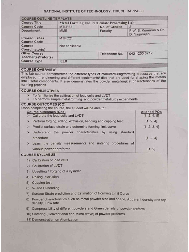 1722483720_MTLR35 - Metal Forming Lab_Course plan_signed | PDF 1722483720_MTLR35 - Metal Forming Lab_Course plan_signed | PDF