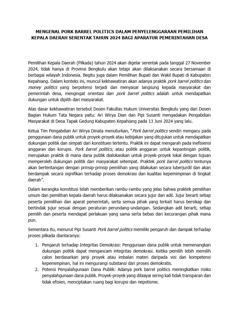 Pork Barrel Politics | PDF