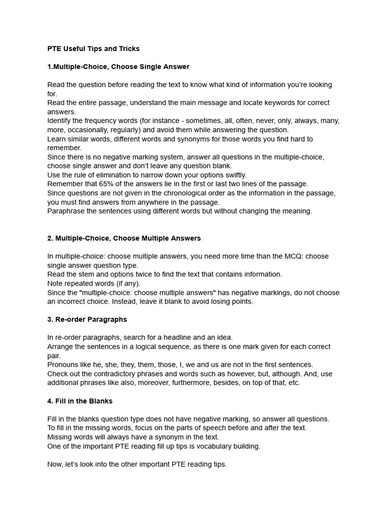 PTE Useful Tips and Tricks - | PDF