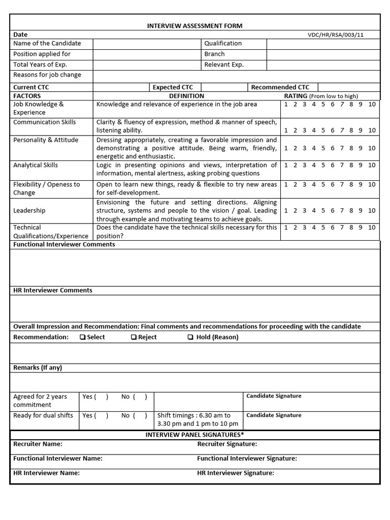 Job Interview Assessment Form | PDF | Job Interview | Career & Growth