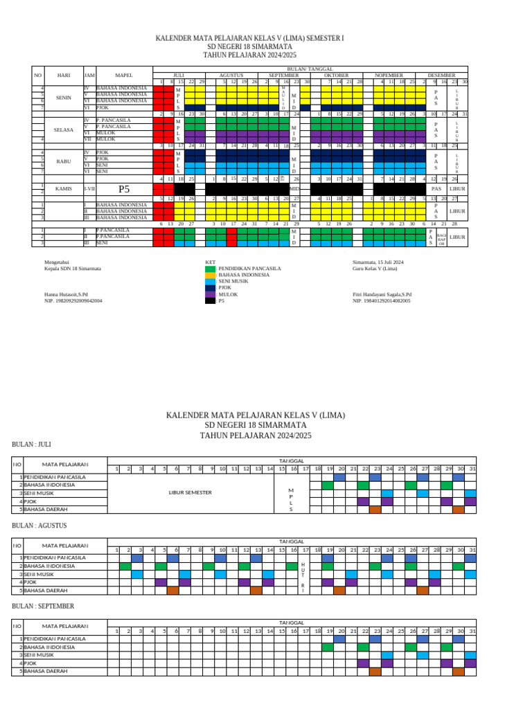Kalender Mata Pelajaran | PDF
