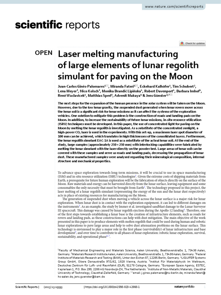 Laser Melting Manufacturing of Large Elements of Lunar Regolith ...