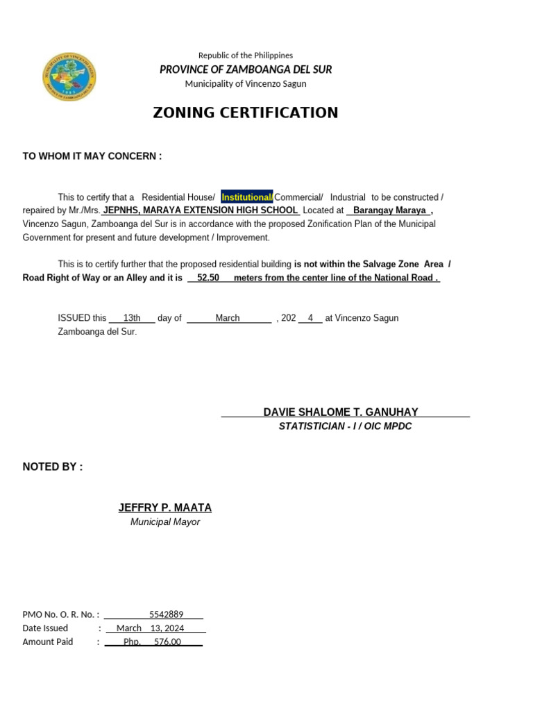 2017locational & Zoning Certification (Autosaved) - 2 | PDF
