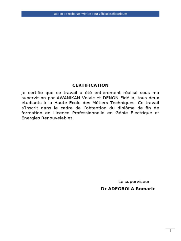 Mémoire Fidélia | PDF | Battery Charger | Technology & Engineering