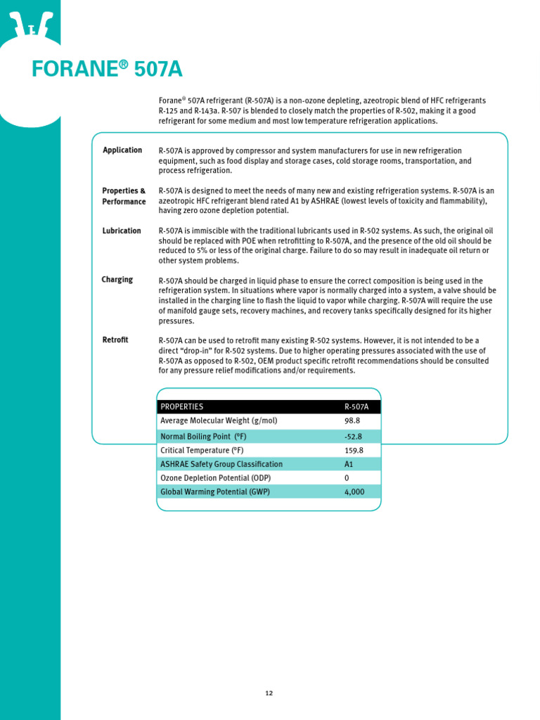 Forane R507A Spec Sheet | PDF