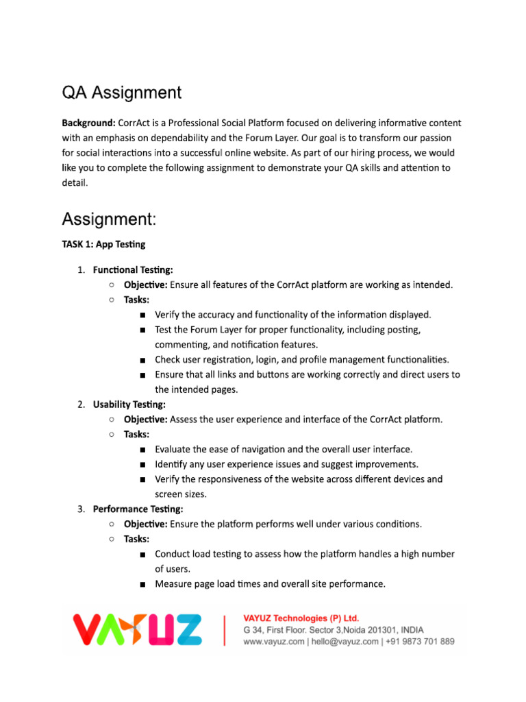 QA Assessment VAYUZ | PDF