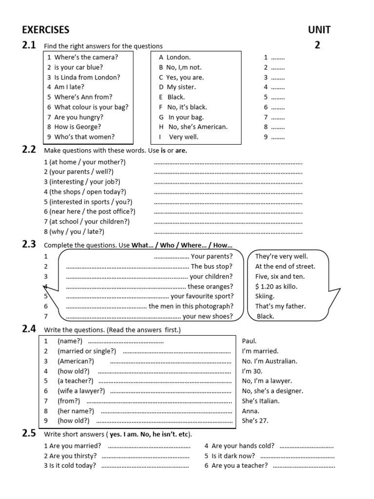 Exercises Unit 2 | PDF