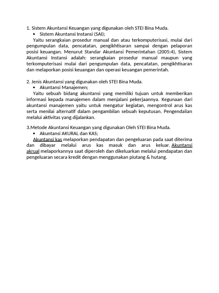 Sistem Akuntansi Keuangan Yang Digunakan Oleh STEI Bina Muda | PDF | Pengelolaan Keuangan & Uang