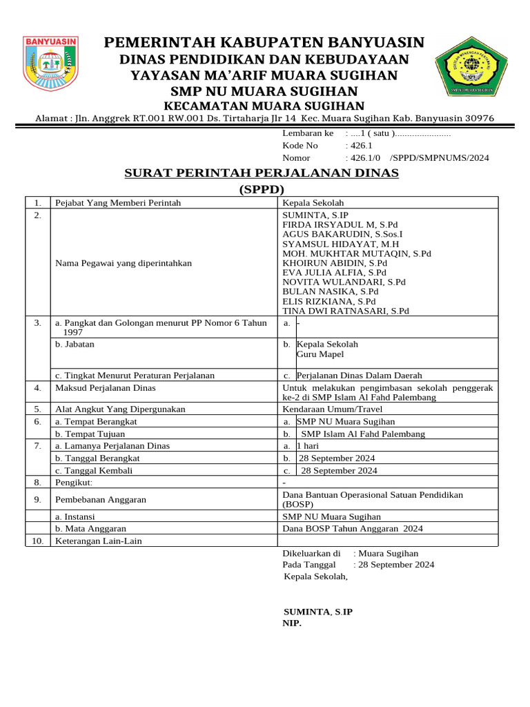 SPPD Depan - SMP Islam Al Fahd 2024 | PDF