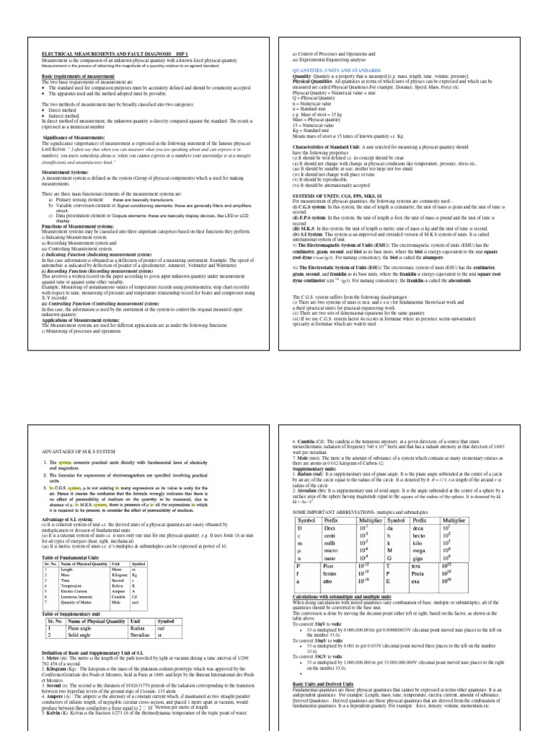 Electrical Measurements and Fault Diagnosis Notes 2020-1 | PDF