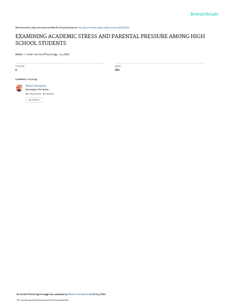 Academic Stress and Parental Pressure | PDF | Survey Methodology ...