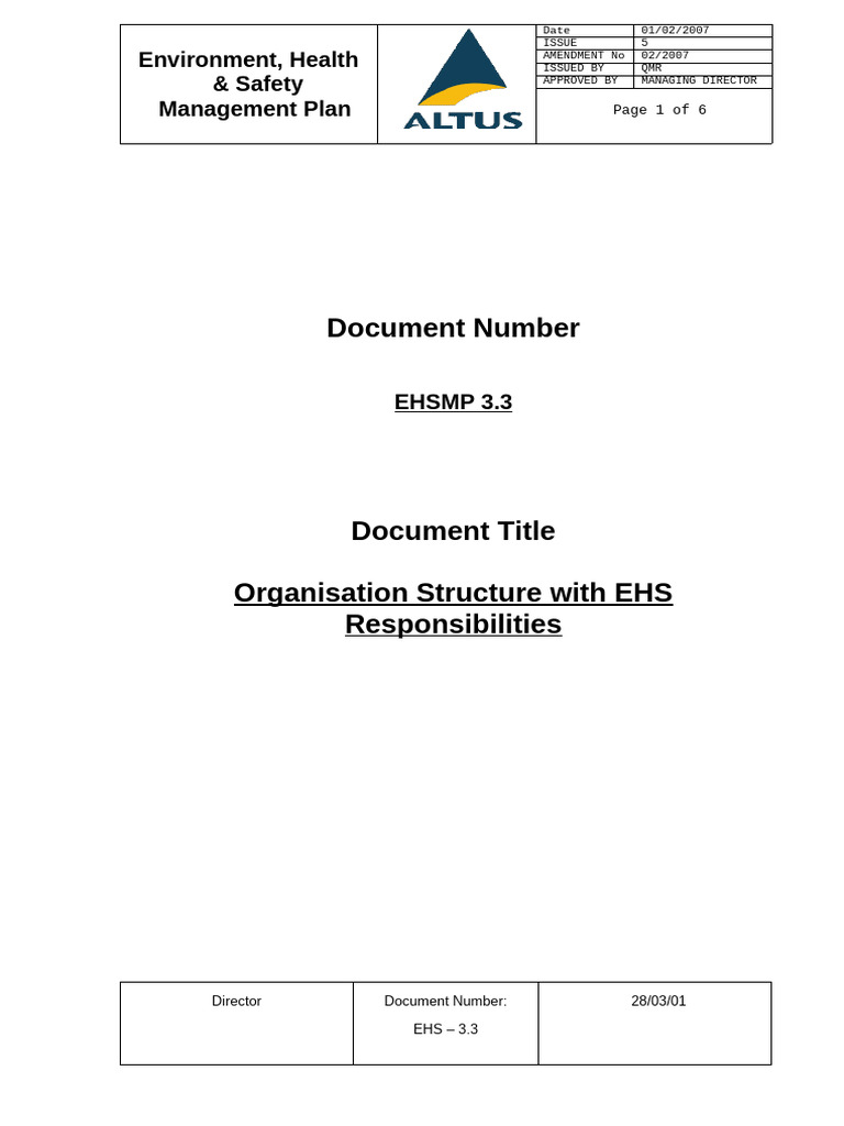 3.3 Organisation Structure With EHS Responsibilities | PDF