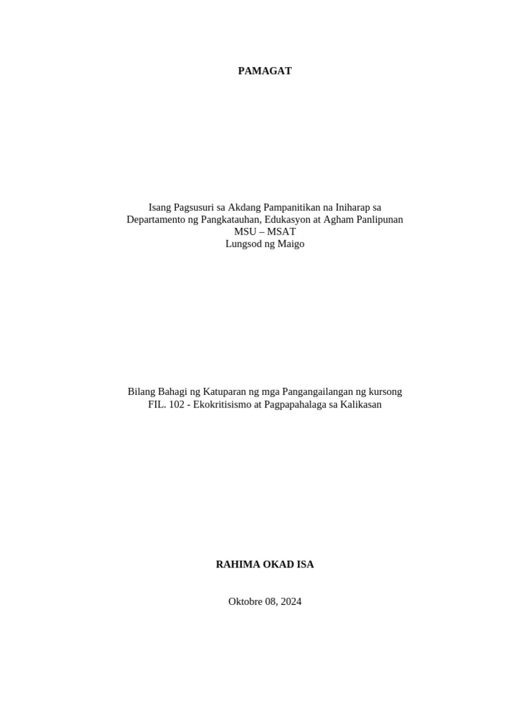 Format Sa Pagsusuri | PDF