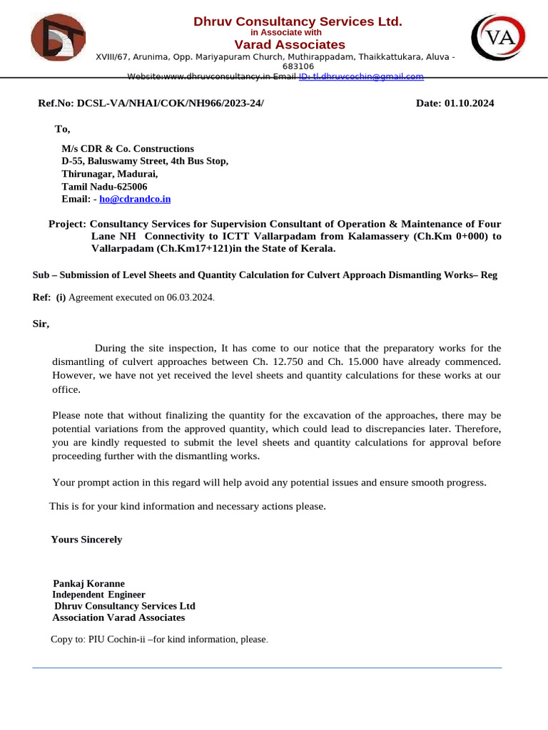 Lr- 00 Submission of Level Sheets and Quantity Calculation | PDF