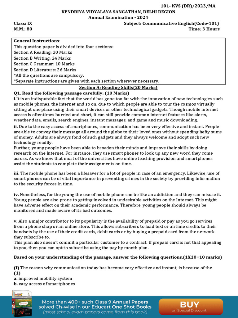 Kendriya Vidyalaya Paper 4 | PDF