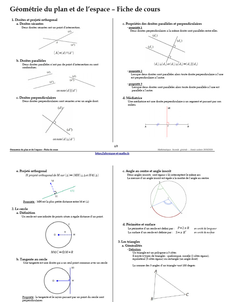 Geometrie Plan Espace Fiche Cours | PDF