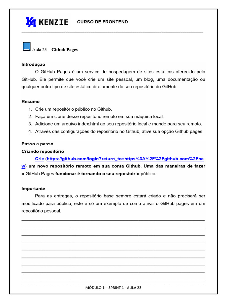 M1 - S1 - AULA 23 - Github Pages | PDF | Git (Software) | Finance & Money Management
