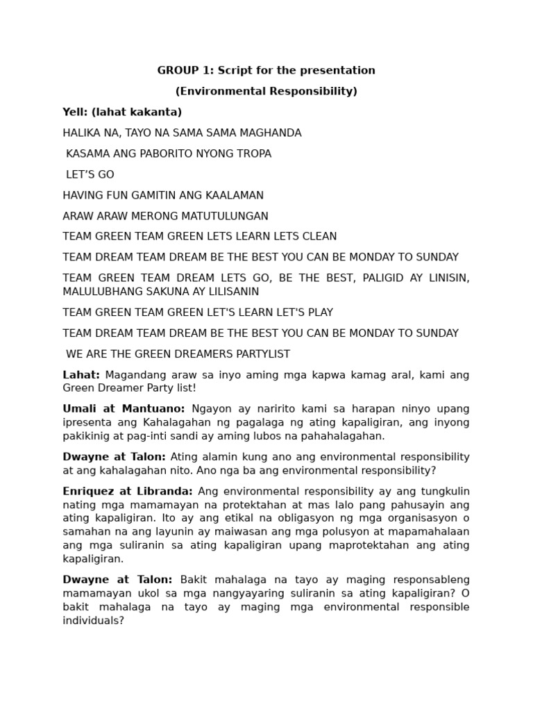 Environmental Responsibility Script | PDF
