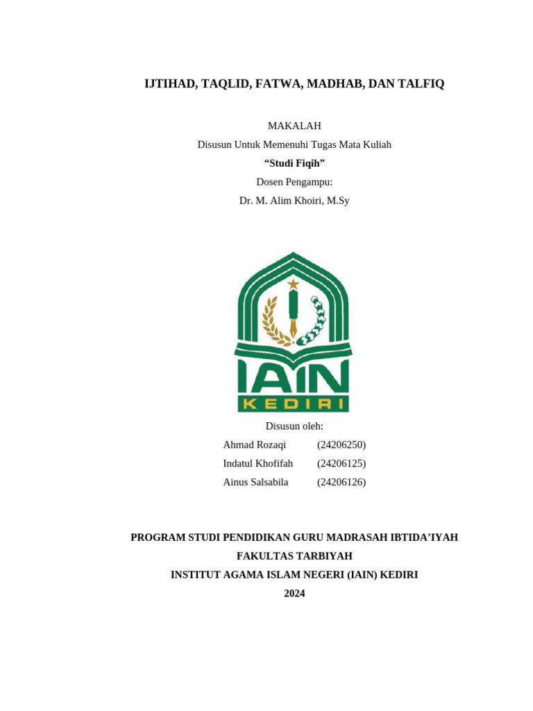 Ijtihad, Taqlid, Fatwa, Madhab, Dan Talfiq | PDF